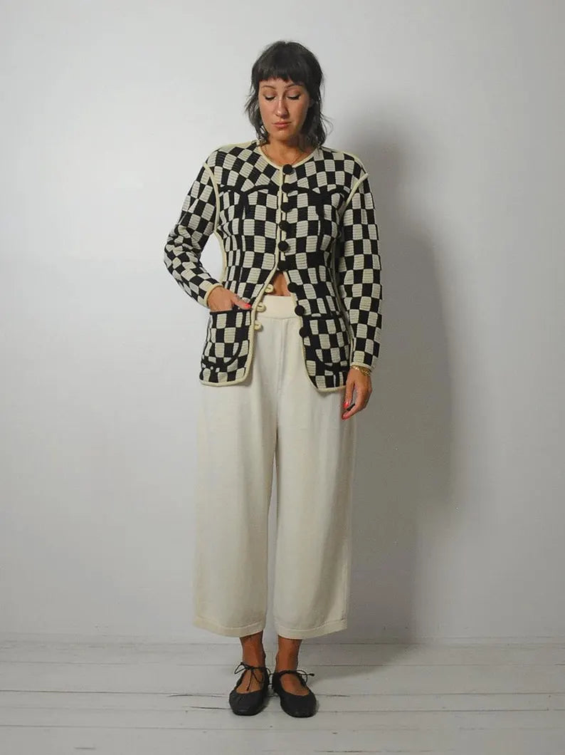 1980's Knit Checkerboard Cardigan – NOIROHIO VINTAGE
